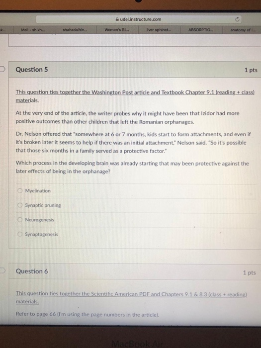Solved udel.instructure.com Mail- sh kh. of L Question 5 1 | Chegg.com