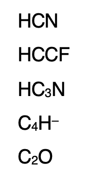 Solved HCN HCCF HC3 N C4H− C2ONNOH+ HOCO+ C3H− HCCN HOCN | Chegg.com