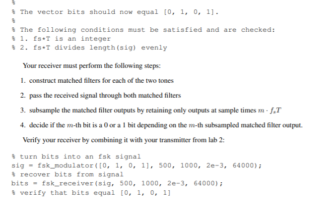 2 Complete FSK System 2.1 FSK Receiver Your first | Chegg.com