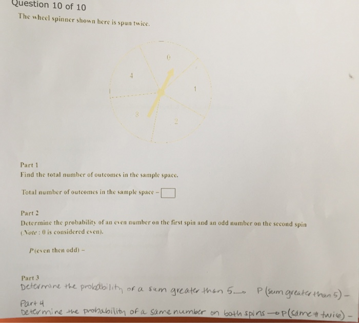 Solved The wheel spinner shown here is spun twice. Part 1 | Chegg.com