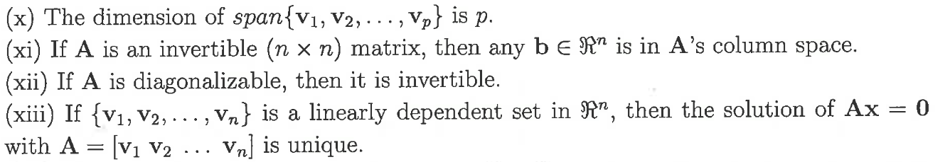 Solved (x) The dimension of span{v1,v2,…,vp} is p. (xi) If A | Chegg.com