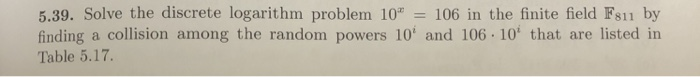 5.39. Solve the discrete logarithm problem 10 106 in | Chegg.com