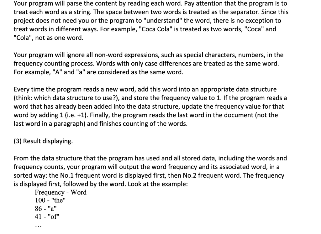 Solved Project description A word frequency counting program | Chegg.com