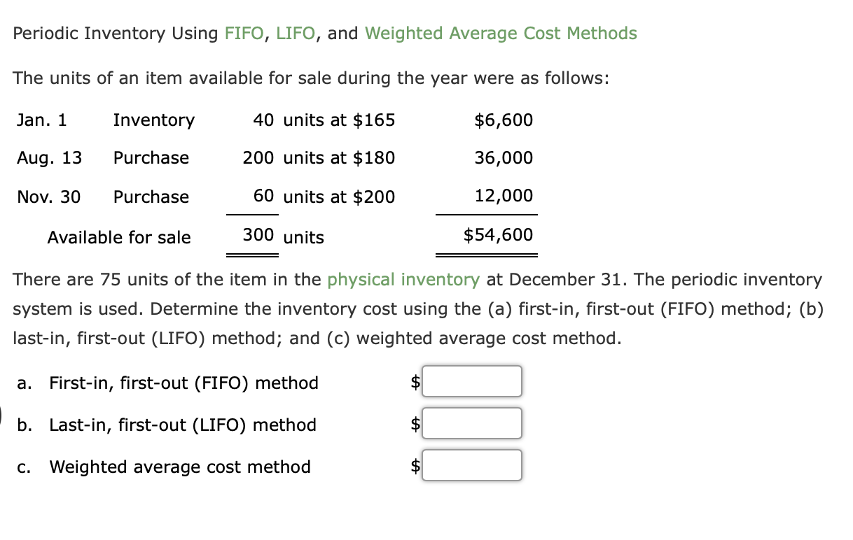 Periodic Inventory Using Fifo Lifo And Weighted Average Cost Methods 
