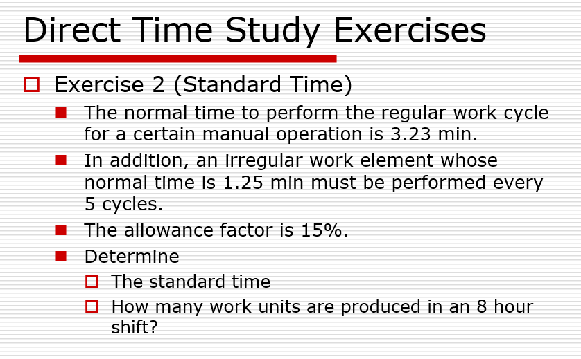 Solved Direct Time Study Exercises O Exercise 2 (Standard | Chegg.com