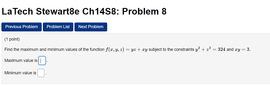 Solved La Tech Stewart8e Ch1458: Problem 8 Previous Problem | Chegg.com