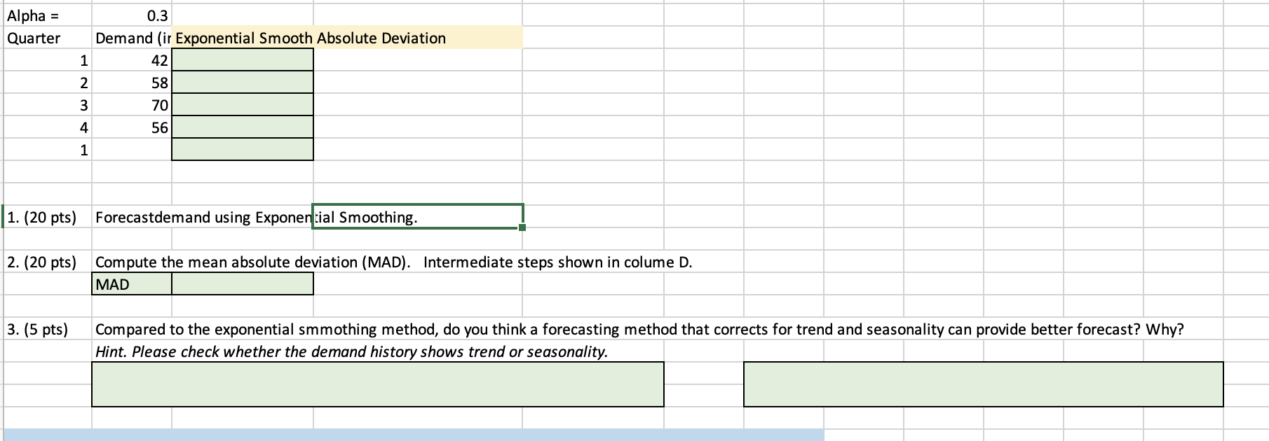 Solved (20 ﻿pts) ﻿Compute the mean absolute deviation (MAD). | Chegg.com