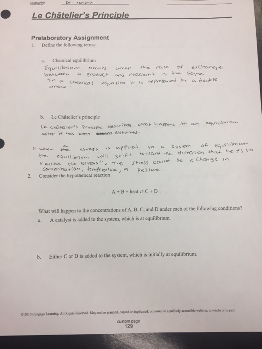 Solved Le Châtelier's Principle Prelaboratory Assignment I. | Chegg.com