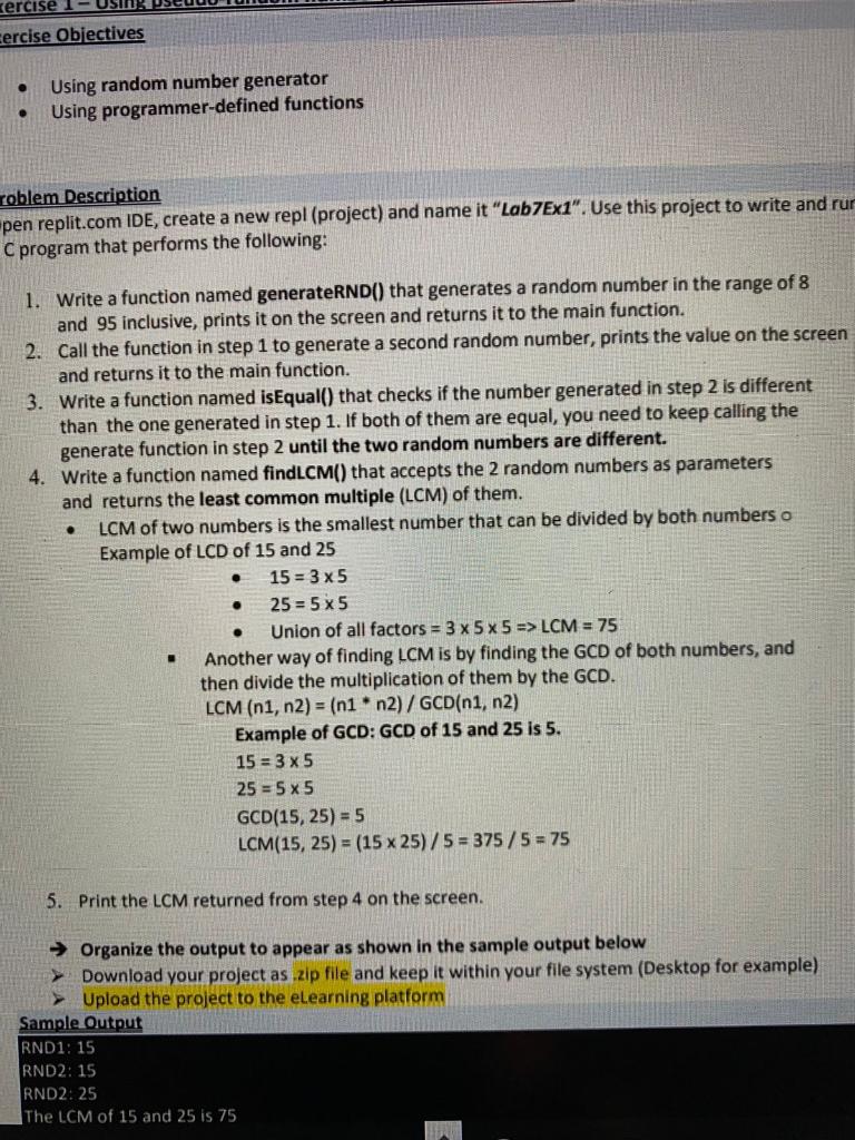 Solved kercise cercise Objectives Using random number | Chegg.com