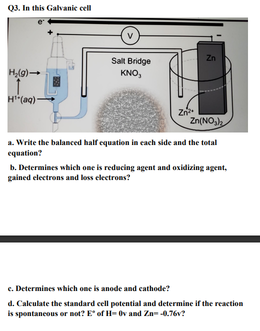Solved Q3. In this Galvanic cell V Zn Salt Bridge KNO3 H2(g) | Chegg.com