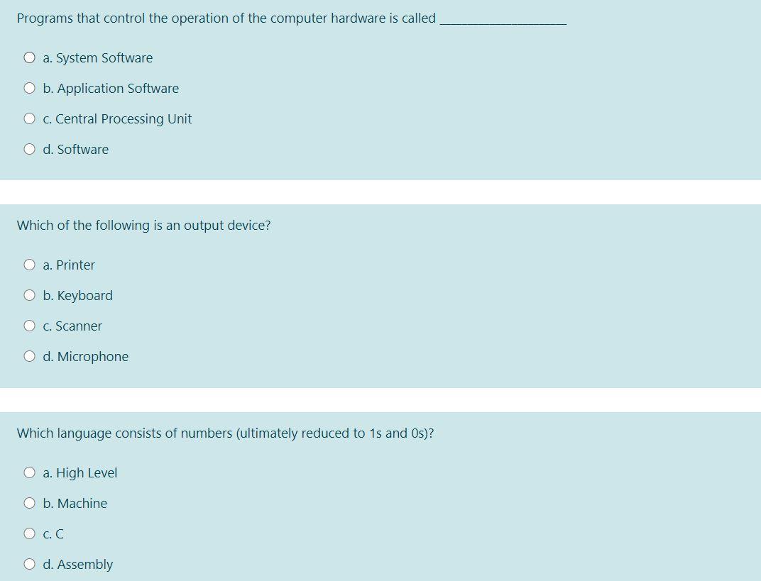 Solved Programs that control the operation of the computer | Chegg.com