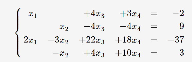 Solved ⎩⎨⎧x12x1+4x3+3x4=x2−4x3−4x4−3x2+22x3+18x4−x2+4x3+10x4 | Chegg.com