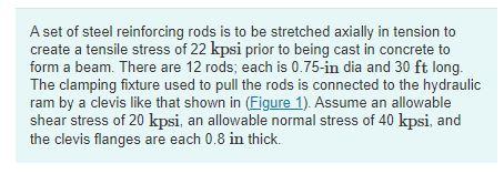 Solved A set of steel reinforcing rods is to be stretched | Chegg.com