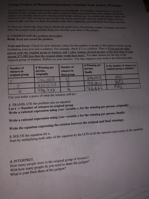 Solved Group Project on Rational Expressions: Calculate Your | Chegg.com