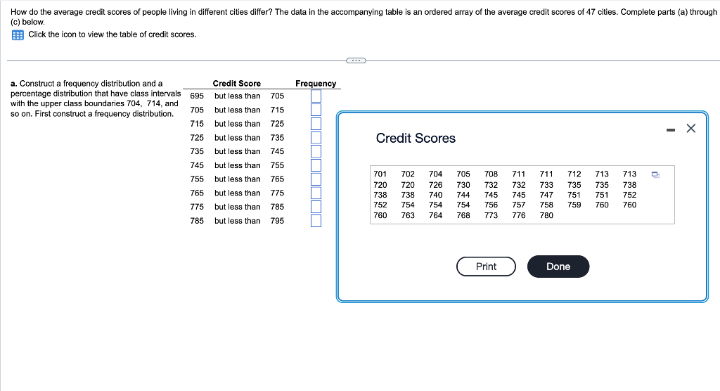 Solved How do the average credit scores of people living in | Chegg.com