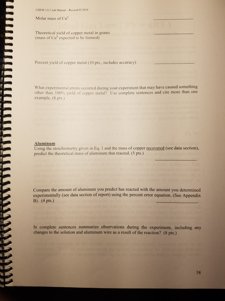 CHEM 1211 Lab Manual Revised 05/2018 The Copper Lab | Chegg.com