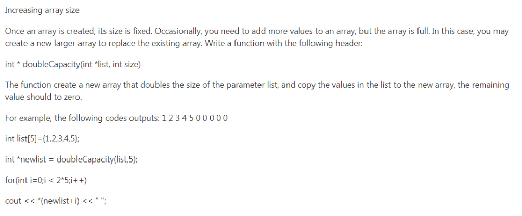 Solved Increasing array size Once an array is created, its | Chegg.com
