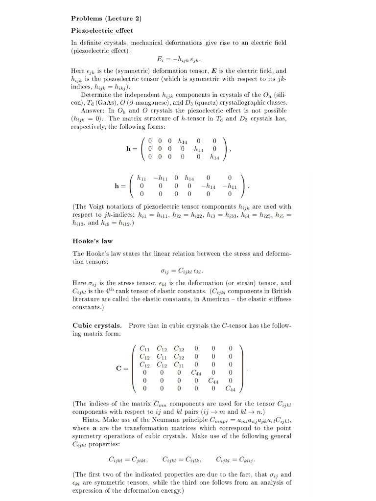 Solved Problems (Lecture 2) Piezoelectric effect In definite | Chegg.com