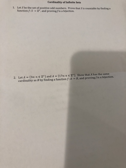 Solved Cardinality Of Infinite Sets Let S Be The Set Of