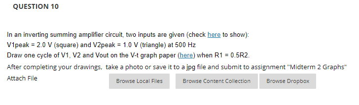 Solved In an inverting summing amplifier circuit, two inputs | Chegg.com