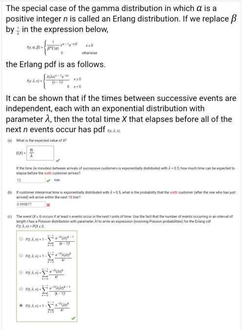 Solved The special case of the gamma distribution in which a | Chegg.com