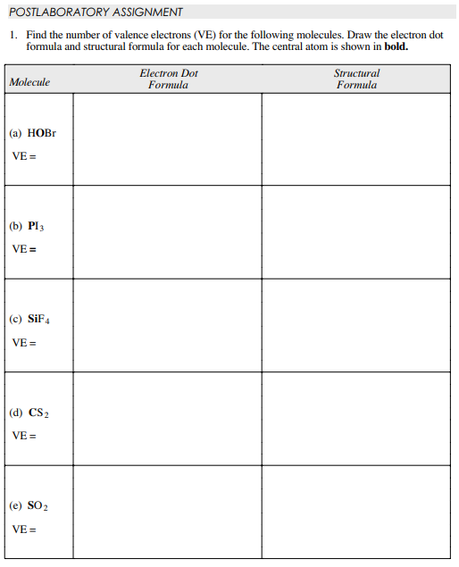 Solved 1 Find the numher of valence electmne (VF) for the | Chegg.com