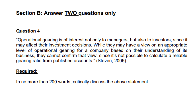Solved Section B: Answer TWO questions only Question 4 | Chegg.com