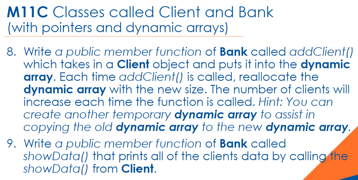 Solved M11C Classes called Client and Bank (with pointers | Chegg.com