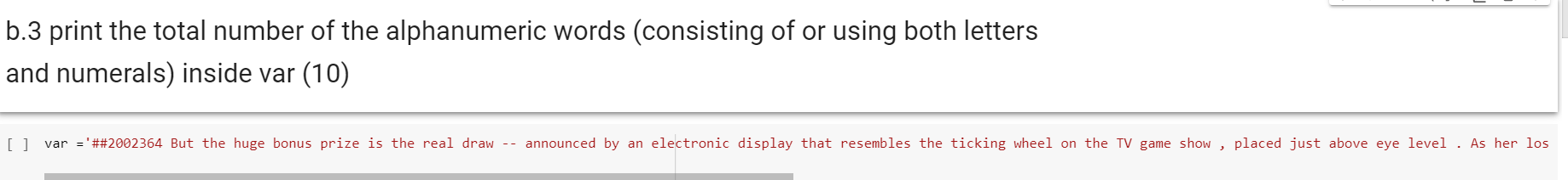Solved b.3 print the total number of the alphanumeric words | Chegg.com