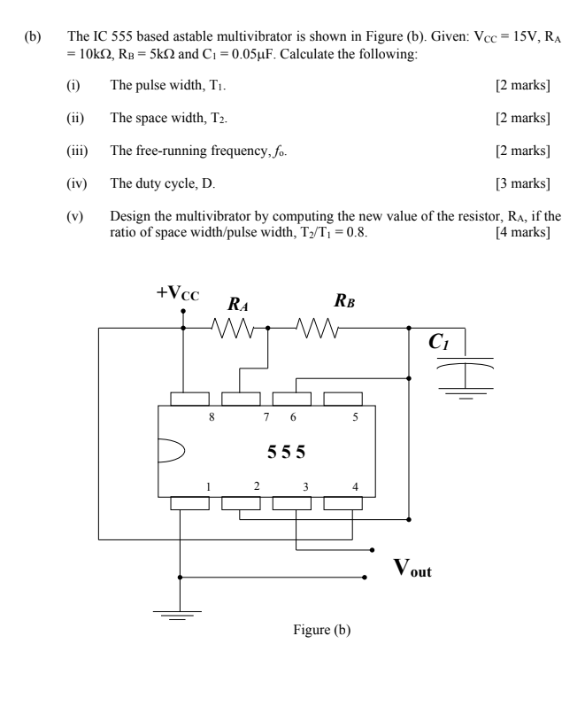 Solved (b) The IC 555 based astable multivibrator is shown | Chegg.com