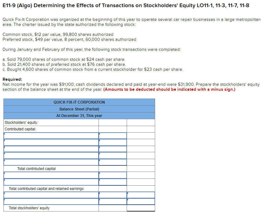 Solved E11-9 (Algo) Determining the Effects of Transactions | Chegg.com