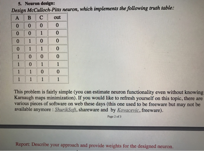 Solved 5. Neuron design: Design McCulloch- Pits neuron, | Chegg.com