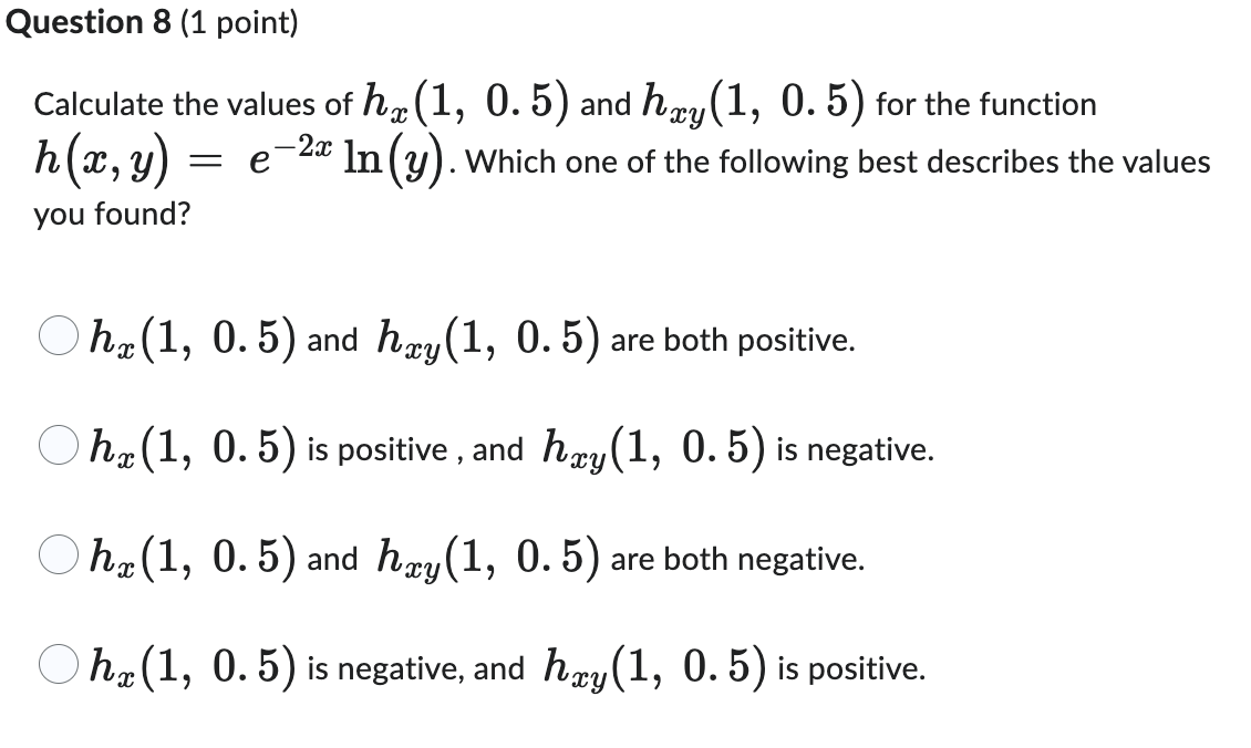 Solved Calculate the values of hx(1,0.5) and hxy(1,0.5) for | Chegg.com