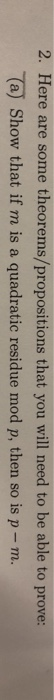 Solved show that if m is a quadratic residue mod p, then so | Chegg.com