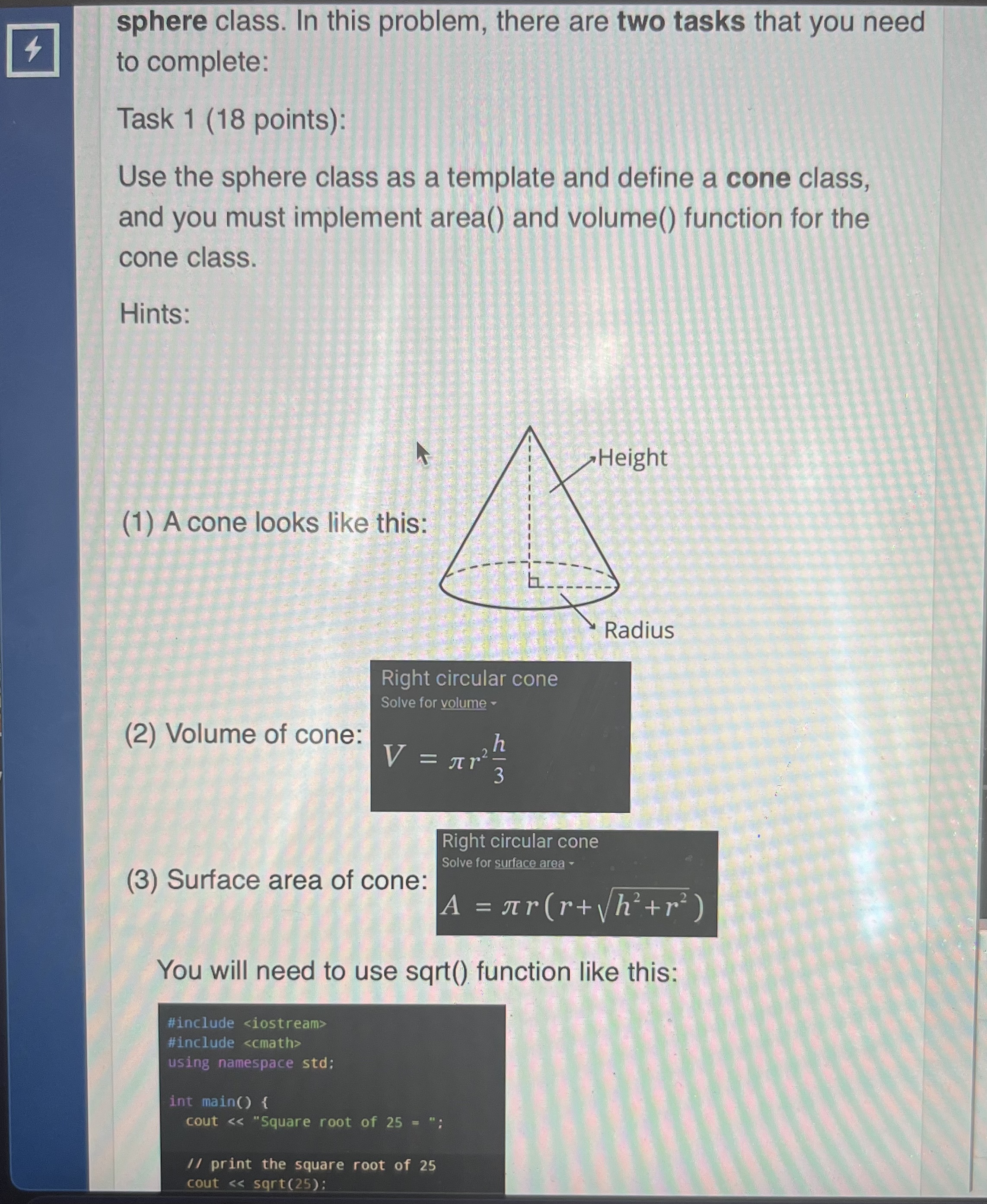 Solved sphere class. In this problem, there are two tasks | Chegg.com Solved sphere class. In this problem, there are two tasks | Chegg.com