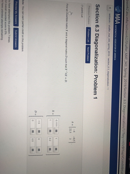 Solved bwork2.asu.edu/webwork2/Shaffer MAT 343 | Chegg.com
