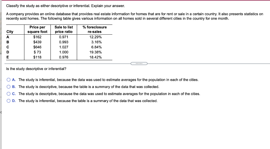 Solved Classify the study as either descriptive or | Chegg.com