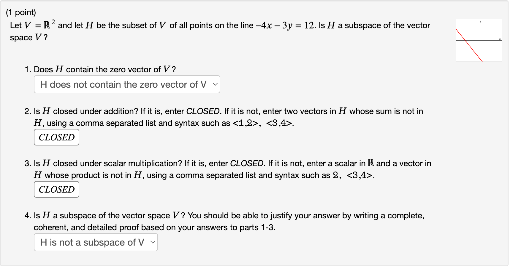 Solved 1 point) Let V=R2 and let H be the subset of V of all | Chegg.com