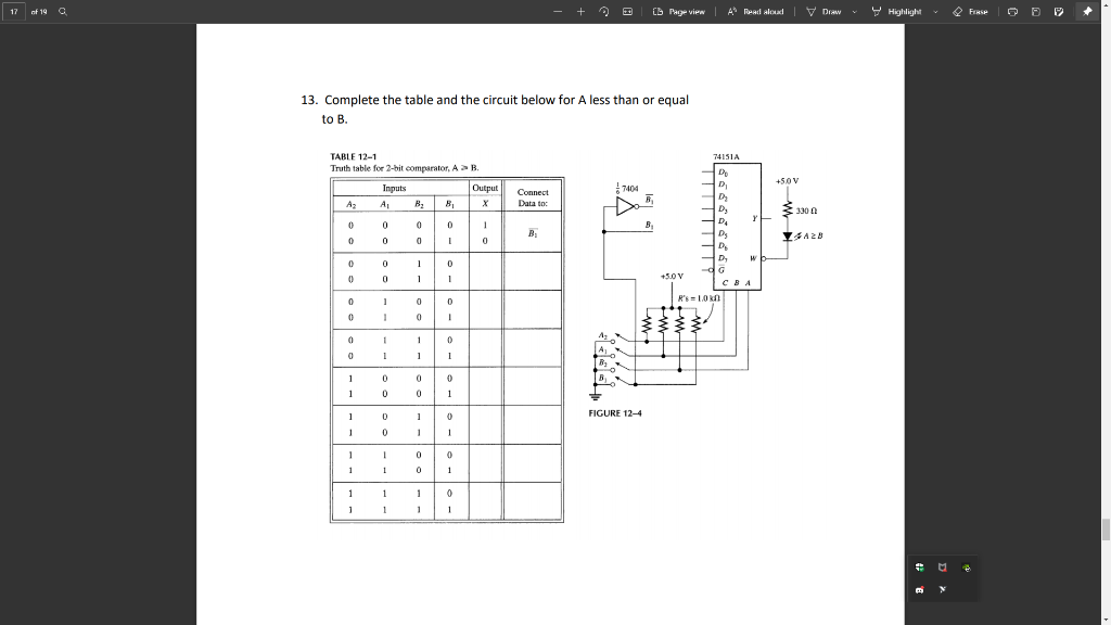 Solved Complete the table and the circuit below for A less | Chegg.com