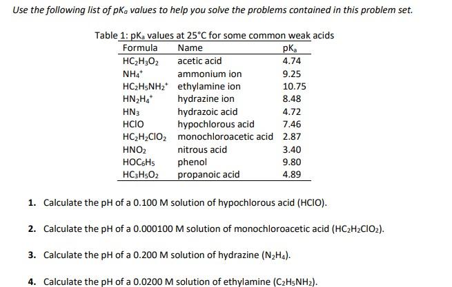 Solved Jse the following list of pKa values to help you | Chegg.com