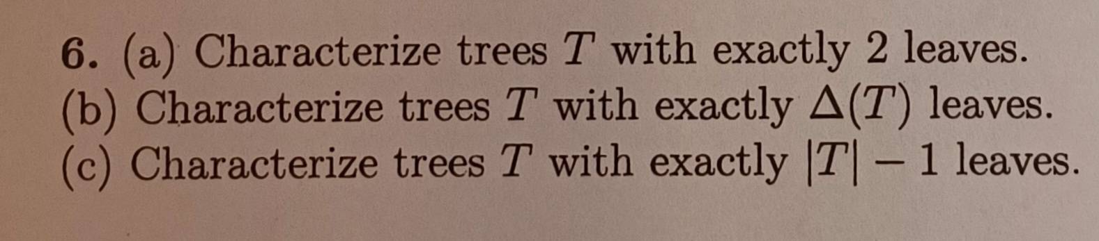 Solved 6. (a) Characterize trees T with exactly 2 leaves. | Chegg.com
