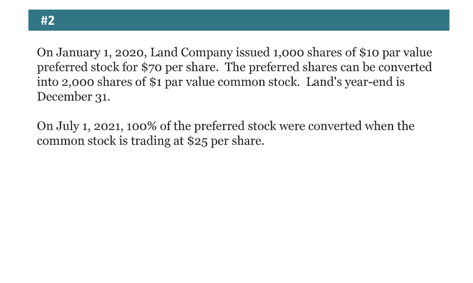 On January 1, 2020, Land Company issued 1,000 shares | Chegg.com