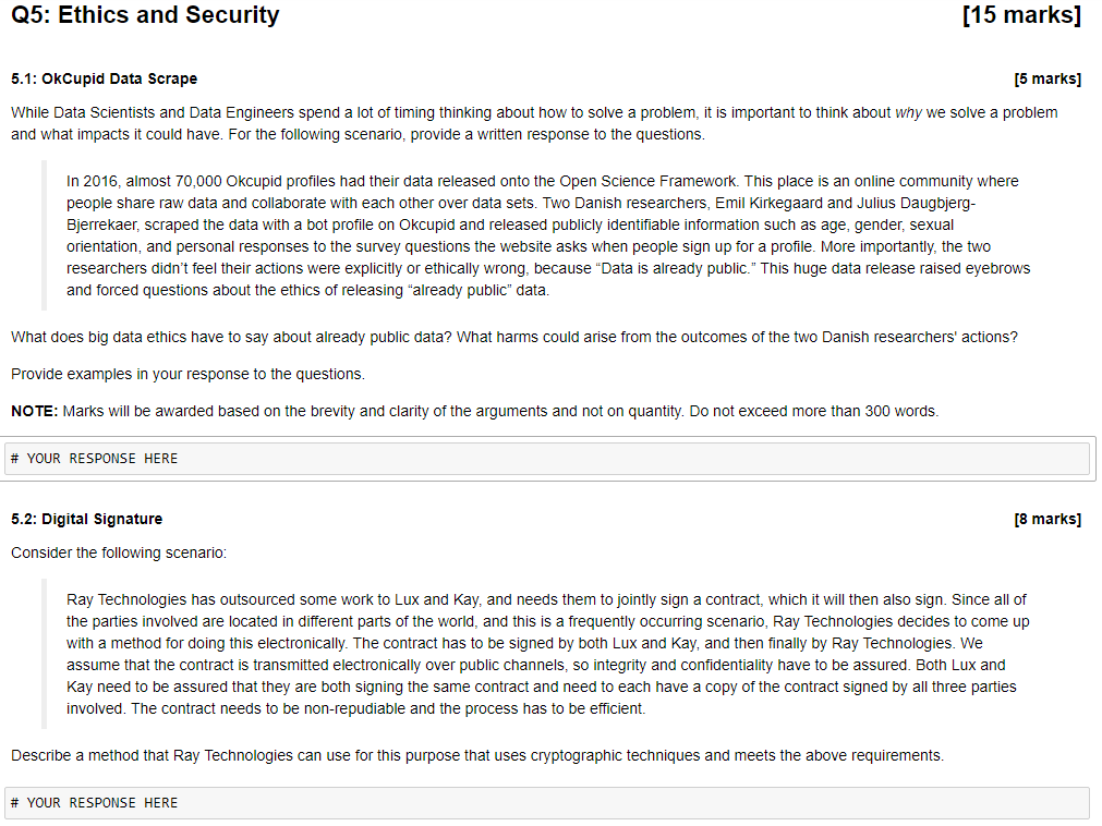 Solved Q5: Ethics and Security [15 marks] 5.1: OkCupid Data | Chegg.com