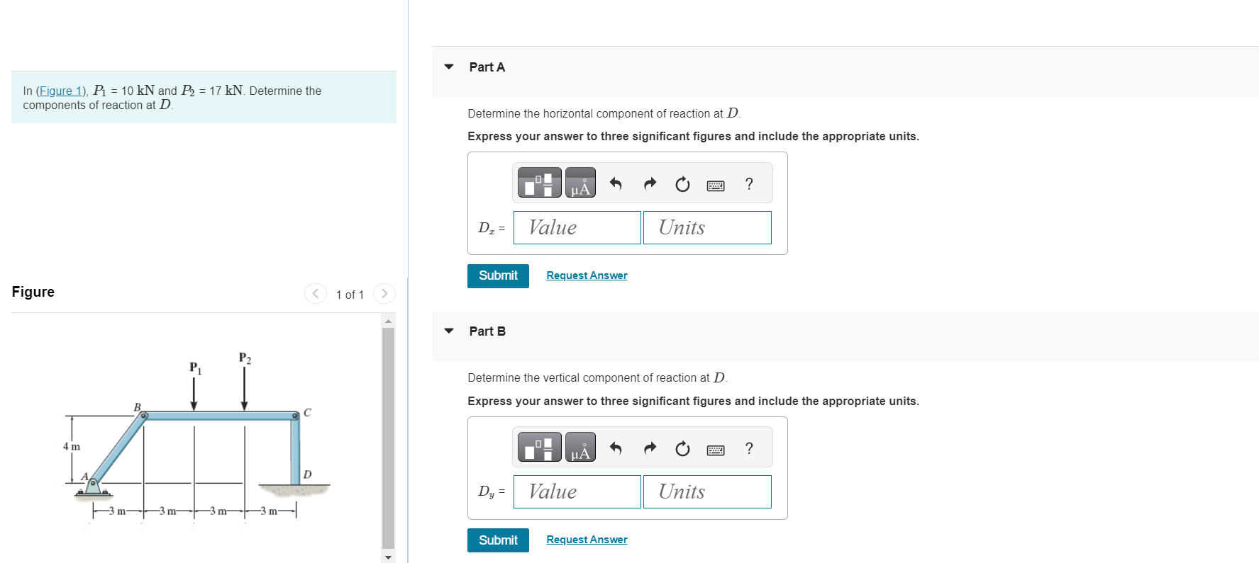 Solved In (Figure 1), P1=10kN and P2=17kN. Determine the | Chegg.com