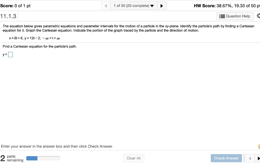 Solved The parametric equations and parameter interval for | Chegg.com