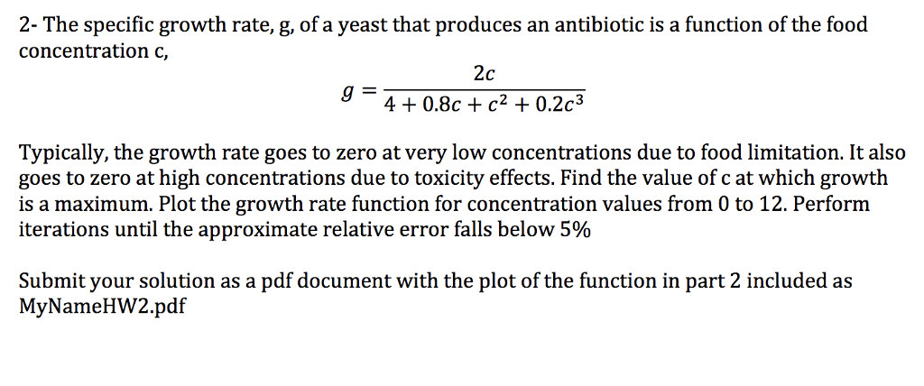 Solved 2- The specific growth rate, g, of a yeast that | Chegg.com