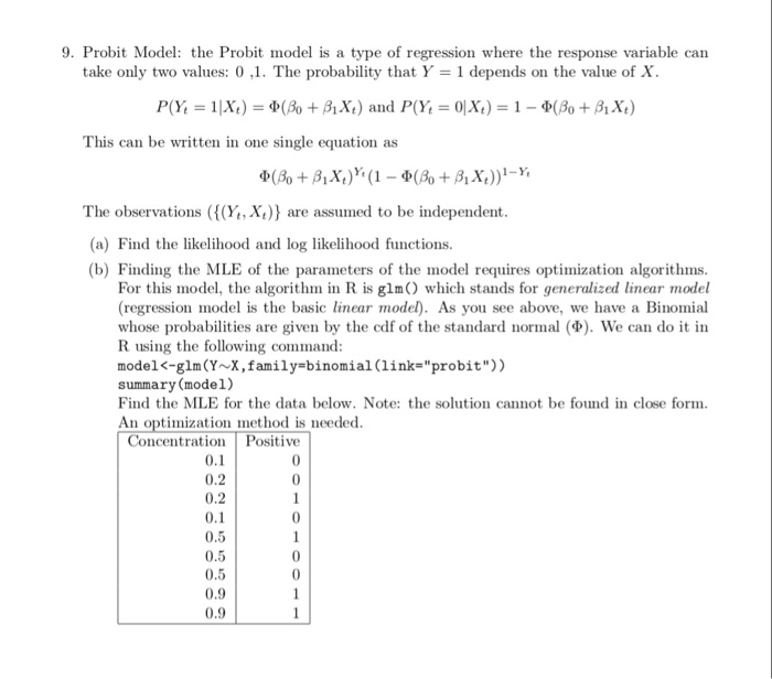 Solved 9. Probit Model: the Probit model is a type of | Chegg.com