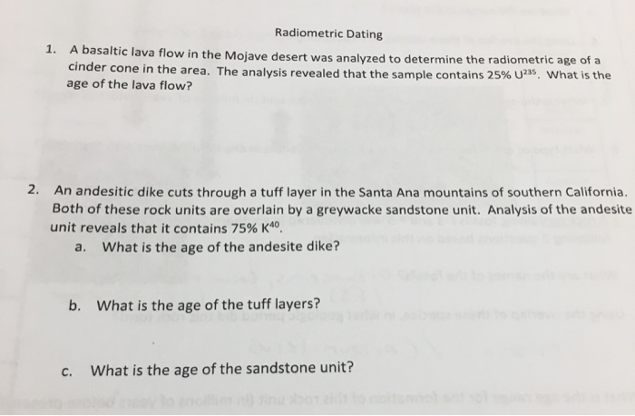 Solved Radiometric Dating 1. A basaltic lav a flow in the | Chegg.com