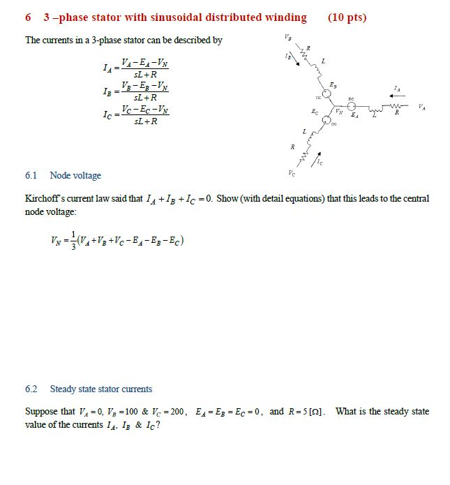 Solved (10 pts) 3-phase stator with sinusoidal distributed | Chegg.com