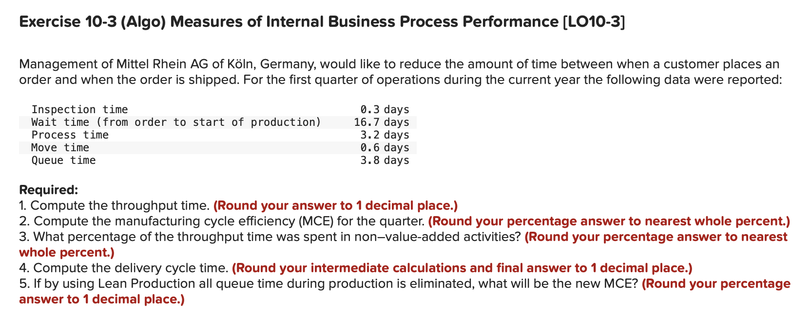 Exercise 10-3 (Algo) Measures of Internal Business | Chegg.com